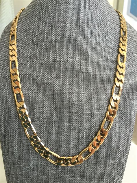 Mens Gold Chain Necklace 22 Thick Figaro Gold Etsy