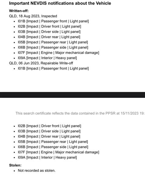 Help With Understanding Ppsr Report When Buying Repaired Write Off R Carsaustralia