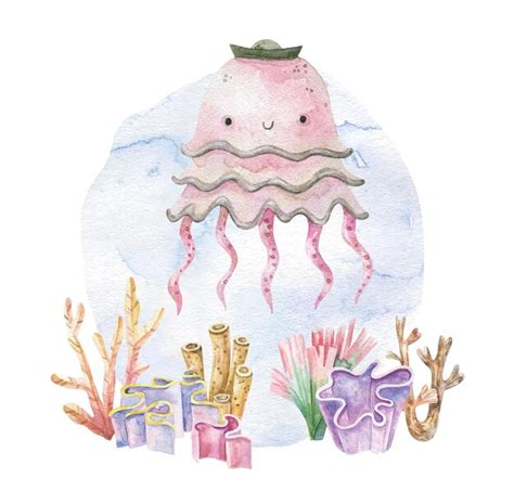 Ilustração da vida submarina cartão de bebê peixes recifes de