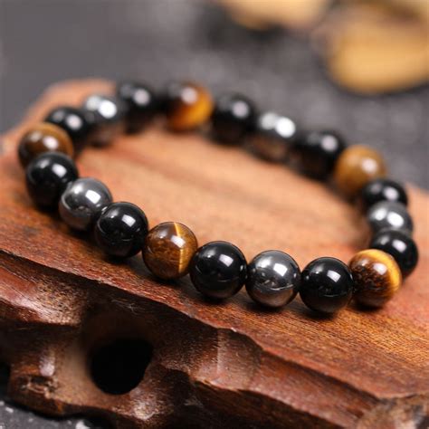 Hematite Black Obsidian Tigers Eye Triple Protection Bracelet