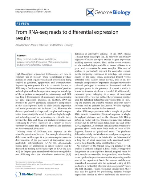 Pdf From Rna Seq Reads To Differential Expression Results