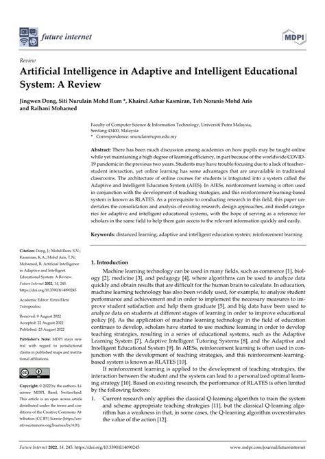 Pdf Artificial Intelligence In Adaptive And Intelligent Educational