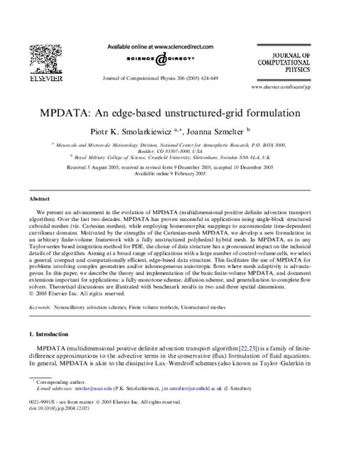 Pdf Mpdata An Edge Based Unstructured Grid Formulation Joanna