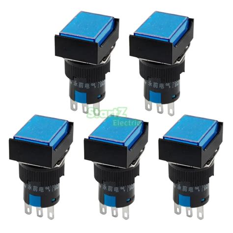 5 Pcs AC110V 5 Pins Blue Lamp Latching Rectangular Push Button Switch In Switches From Lights
