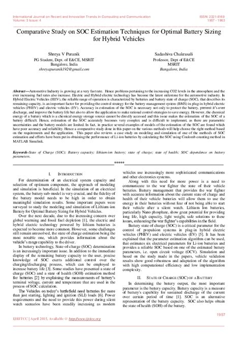 Pdf Comparative Study On Soc Estimation Techniques For Optimal