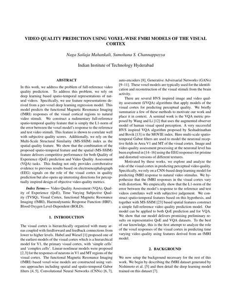 Pdf Video Quality Prediction Using Voxel Wise Fmri Models Of The Visual Cortex