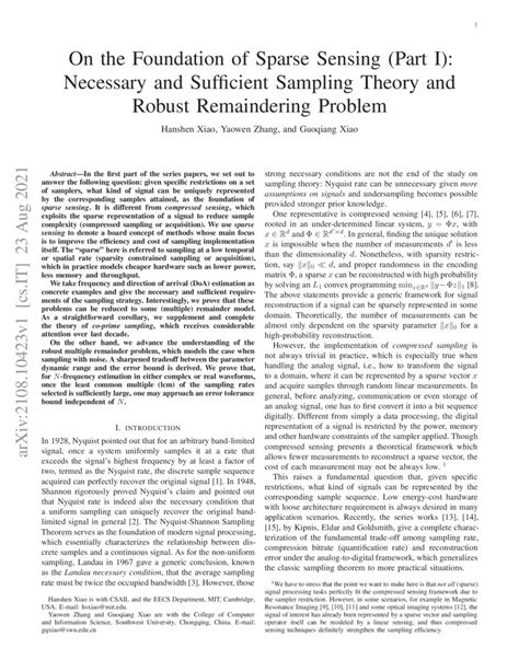 on the foundation of sparse sensing part i necessary and sufficient