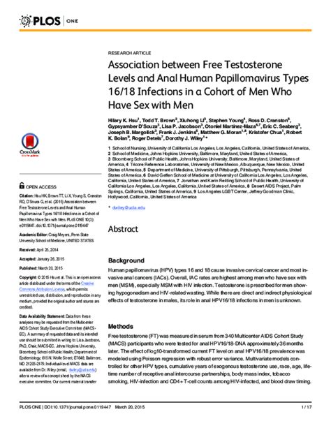 Pdf Association Between Free Testosterone Levels And Anal Human