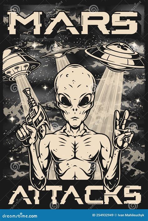 Mars Attacks Flyer Vintage Monochrome Stock Vector Illustration Of Attack Saucer 254932949