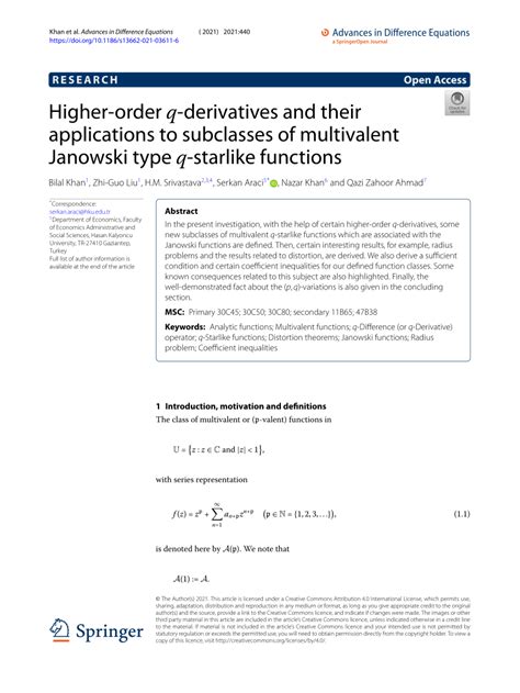 Pdf Higher Order Q Derivatives And Their Applications To Subclasses Of Multivalent Janowski