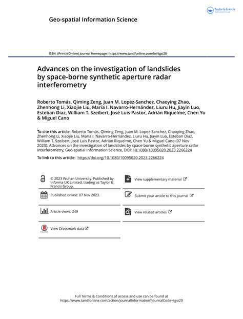Pdf Advances On The Investigation Of Landslides By Space Borne Synthetic Aperture Radar