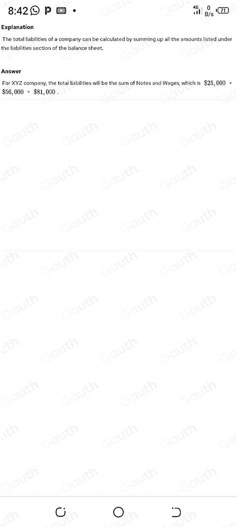 Solved Using The Balance Sheet Calculate Xyz Companys Total Liabilities Xyz Company Balance