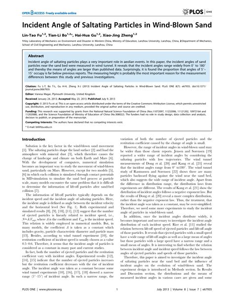 Pdf Incident Angle Of Saltating Particles In Wind Blown Sand
