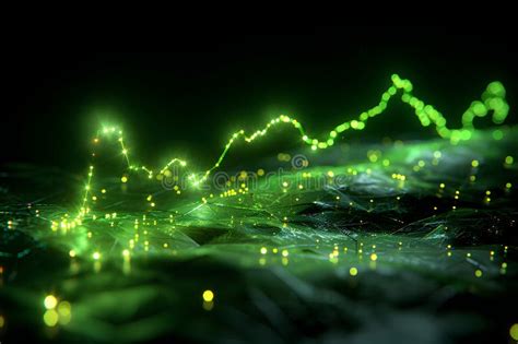 Digital Visualization Of Fluctuating Data Trends In Vibrant Green Against A Dark Background