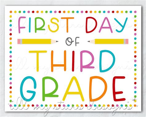 Printable First Day Of Third Grade Sign Instant Download Etsy