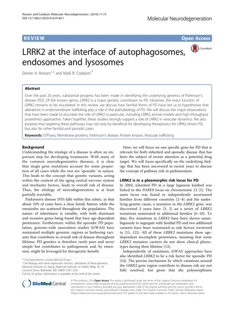 Pdf Lrrk2 At The Interface Of Autophagosomes Endosomes And Lysosomes