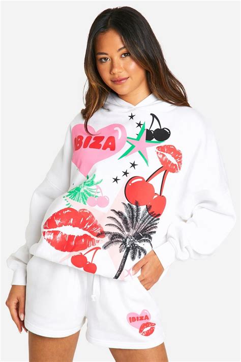 Ibiza Graffiti Slogan Oversized Hoodie Boohoo Uk