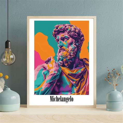 Michelangelo Poster Pop Art Digital Prints Instant Download Hippie Art Home Decor Wall Art
