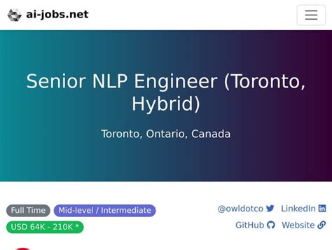 Hiring Senior Nlp Engineer Toronto Hybrid In Toronto Ontario