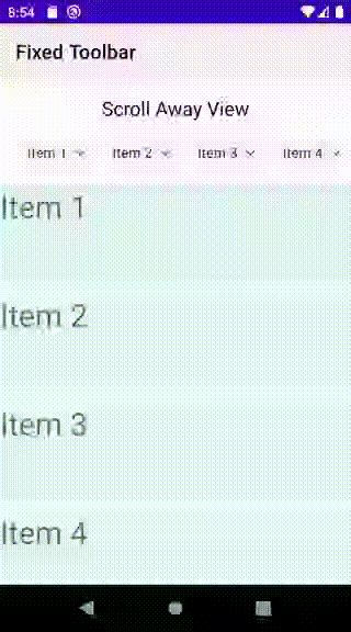 Xml Android How To Set View To Scroll Away While Positioning It Between Two Pinned Views