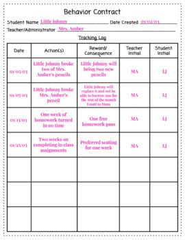 Middle And High Babe Classroom Behavior Contract Tracking Sheet SEL