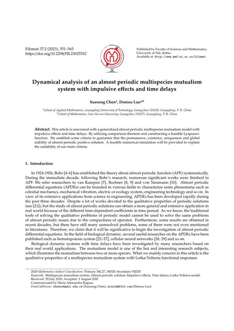 Pdf Dynamical Analysis Of An Almost Periodic Multispecies Mutualism