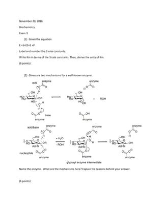 Biochemistry Exam 3 Enzyme Sugars Nov2016 S Jamal PDF