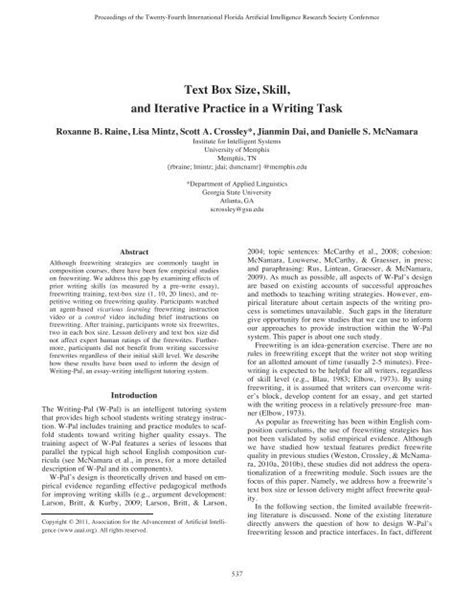 text box size skill and iterative practice in a writing task