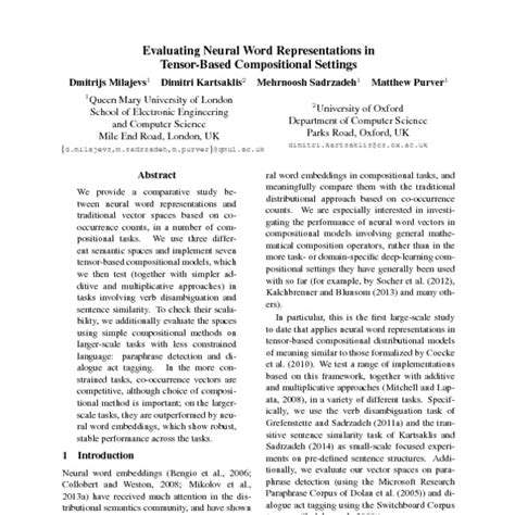 Evaluating Neural Word Representations In Tensor Based Compositional