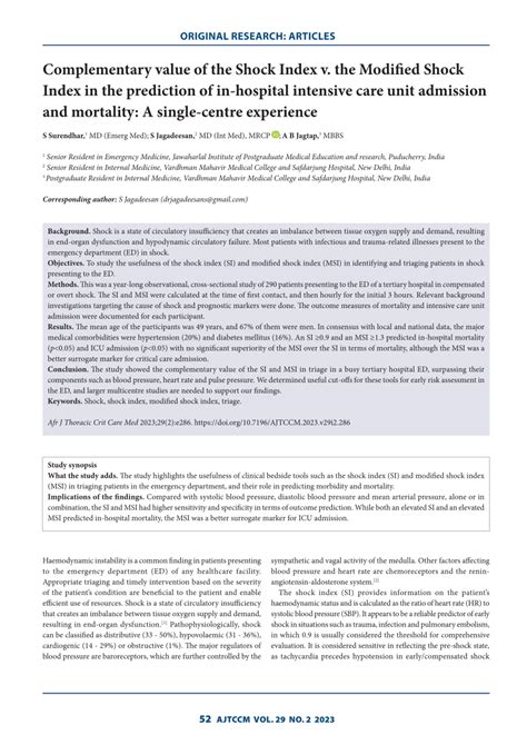 Pdf Complementary Value Of The Shock Index V The Modified Shock