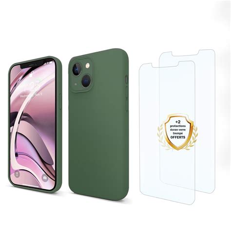 Coque Pour Iphone 13 Antichoc Vert 2 Vitres Evetane Coque Et