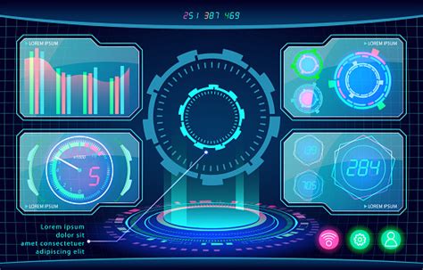 공상 과학 미래 Hud 대시 보드 디스플레이 가상 현실 기술 화면 인공지능에 대한 스톡 벡터 아트 및 기타 이미지 인공지능