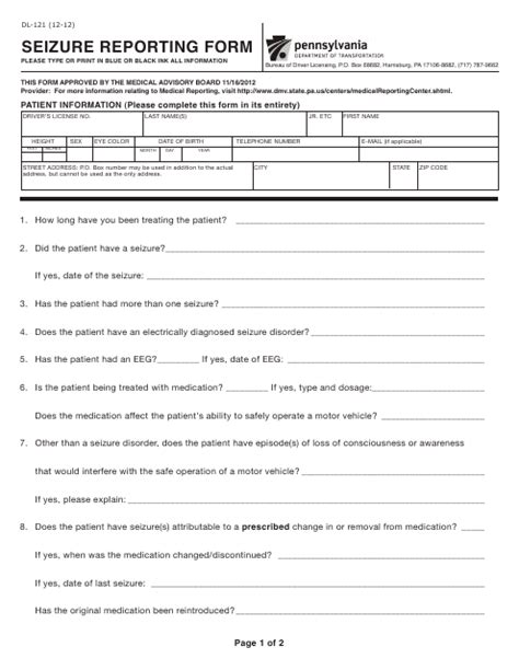 Form Dl 121 Download Fillable Pdf Seizure Reporting Form Pennsylvania Templateroller