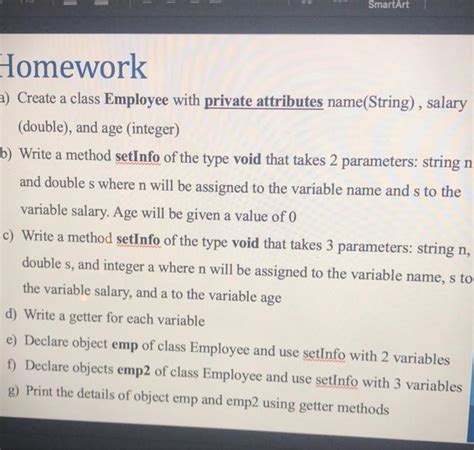 Solved 1 Smartart Homework A Create A Class Employee