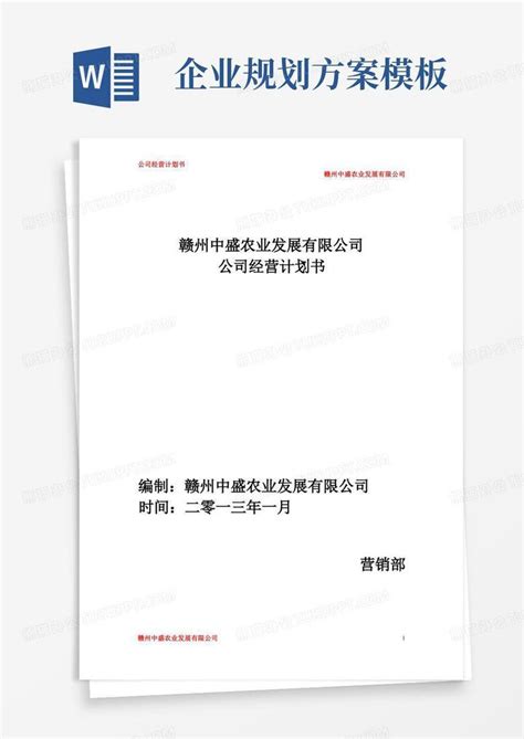 公司运营计划书 企业运行计划Word模板下载 熊猫办公