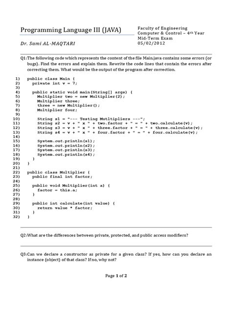 Midterm Exam Pdf Inheritance Object Oriented Programming Class