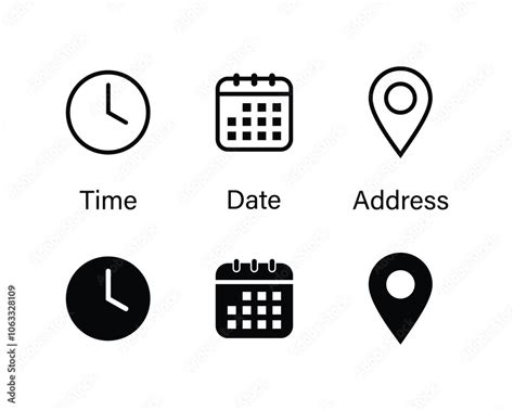 Date Time Location Address Icon Set Clock Calendar Location Pin