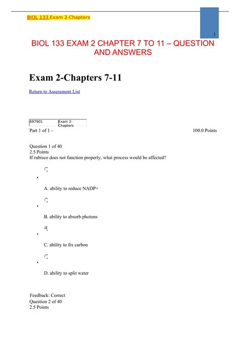 Biol 133 Exam 2 Chapter 7 To 11 Question And Answers 2022 Latest