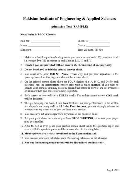 Entry Test Sample For Bs Programs Pdf