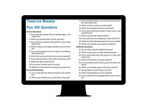Team Ice Breaker Fun Questions Project Templates