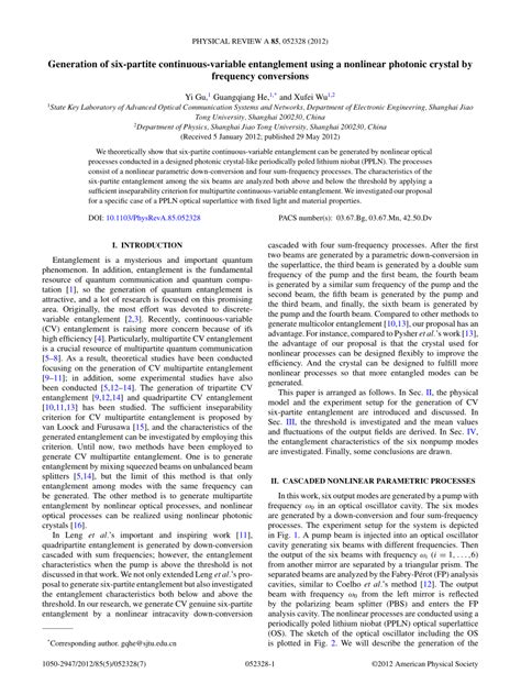 Pdf Generation Of Six Partite Continuous Variable Entanglement Using A Nonlinear Photonic