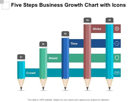 Five Steps Business Growth Chart With Icons Ppt PowerPoint Presentation