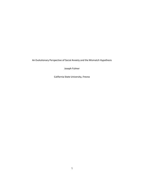 Pdf An Evolutionary Perspective Of Social Anxiety And The Mismatch Hypothesis