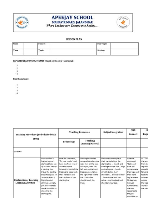Lesson Plan Template Sample Blank V3 1 Pdf