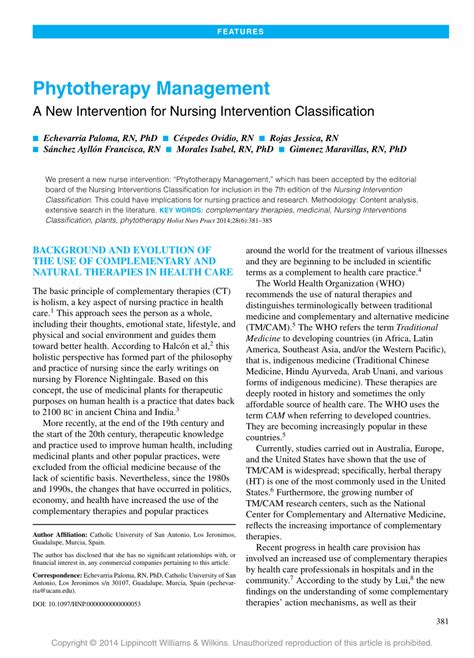 Pdf Phytotherapy Management A New Intervention For Nursing