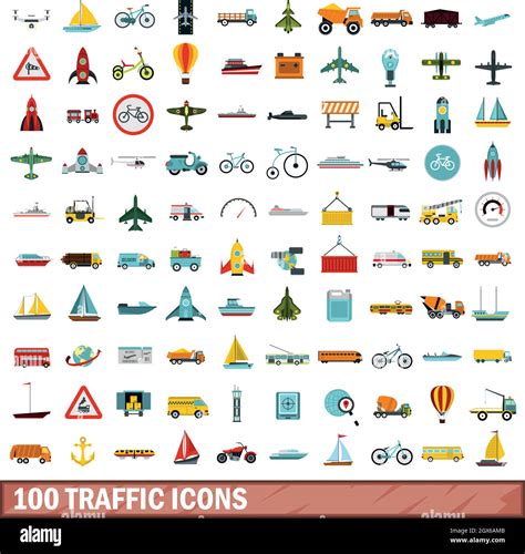 100 Traffic Icons Set Flat Style Stock Vector Image And Art Alamy