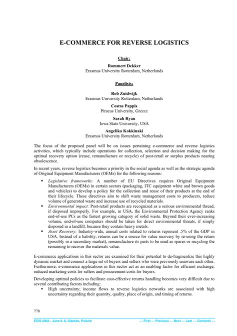 Pdf E Commerce For Reverse Logistics