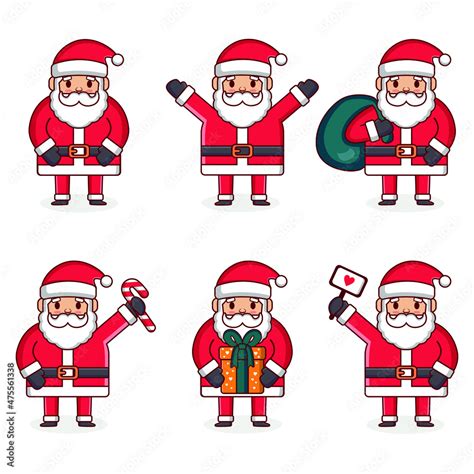 Cartoon Christmas Illustration Set Cute Happy Santa Claus Characters