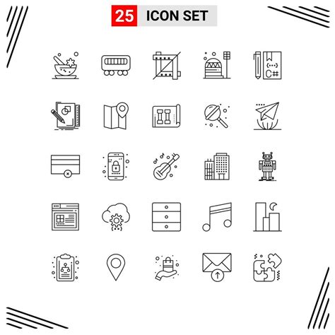 Mobile Interface Line Set Of 25 Pictograms Of Coding C Design