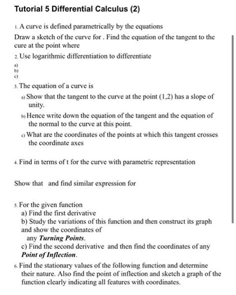 Tutorial Differential Calculus A Curve Is Chegg